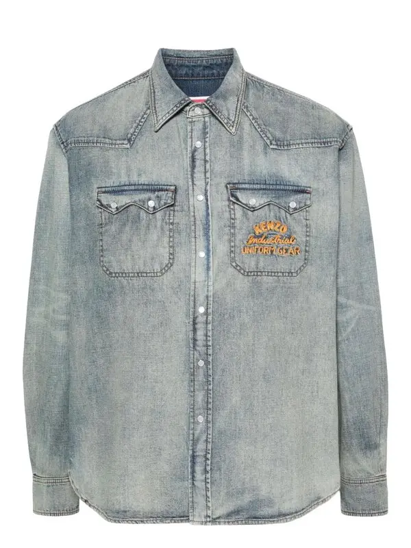Kenzo Logo-embroidered Denim Shirt - Blue
