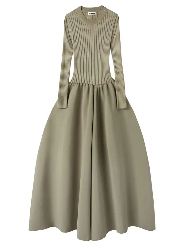 JIL SANDER Ribbed-knit Flared Dress - Green