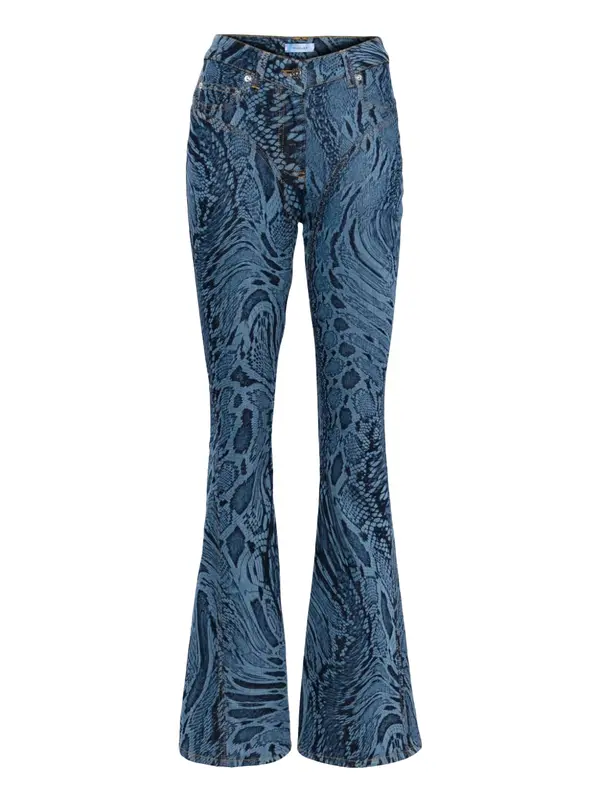 MUGLER Snake-print Flared Jeans - Blue