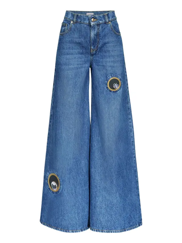 AREA Crystal Eyelet Wide-leg Jeans - Blue