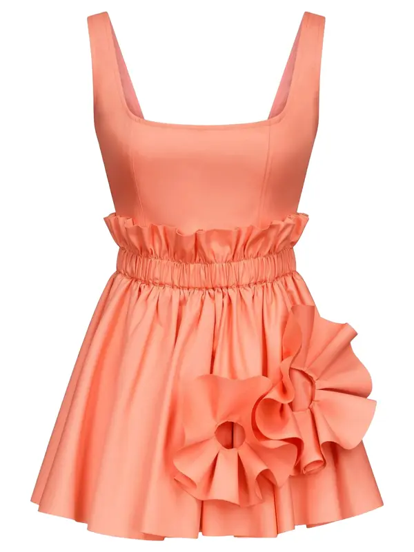AREA Ruffled Flower Appliqué Mini Dress - Pink