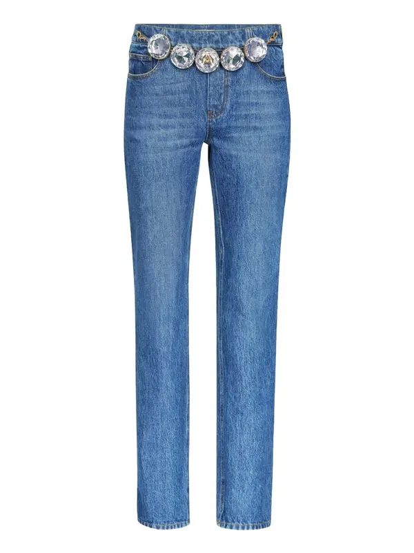 AREA Jumbo Crystal Straight-leg Jeans - Blue