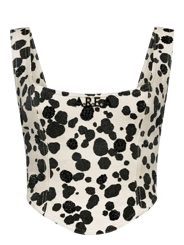 AREA Dalmatian-print Denim Corset Top - Neutrals