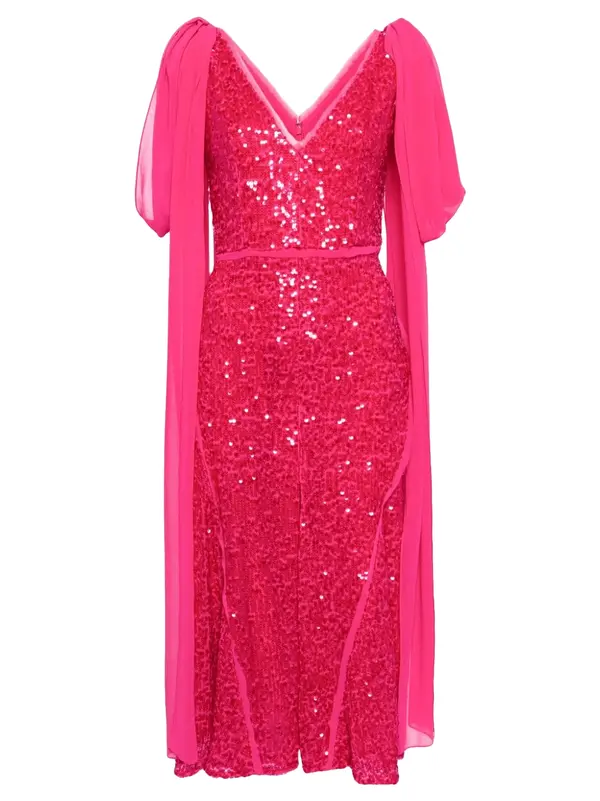Erdem Drape-shoulder Sequin Midi Dress - Pink