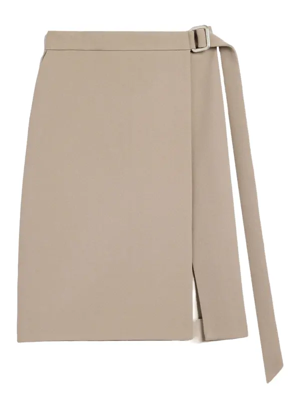 Ami Virgin Wool Wrap Midi Skirt - Neutrals