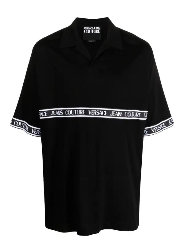 Versace Logo-tape Cotton Polo Shirt - Black