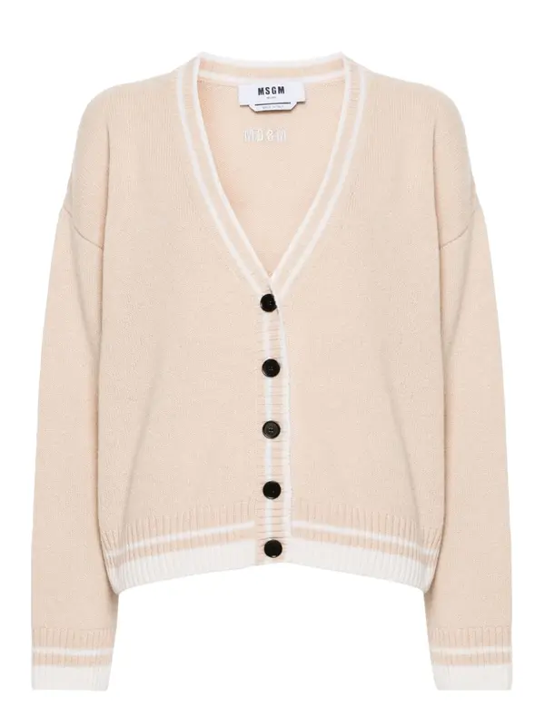 MSGM Embroidered-logo Cardigan - Neutrals