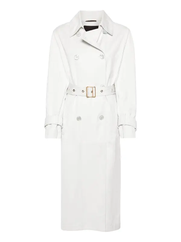 MOORER Twill Double-breasted Trench Coat - White