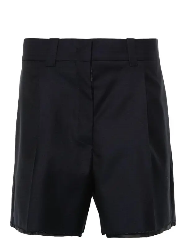 Miu Miu Logo-embroidered Wool Shorts - Blue