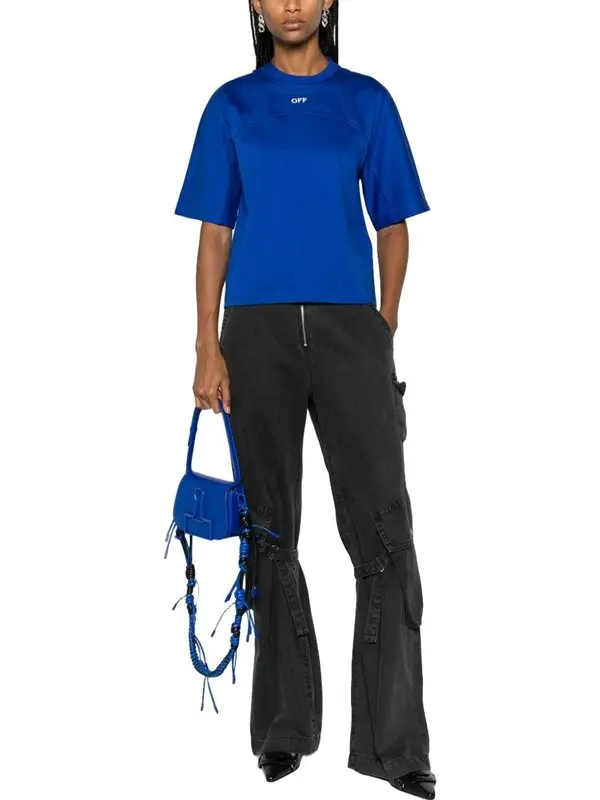 Off-White Logo-embroidered Cropped T-shirt - Blue