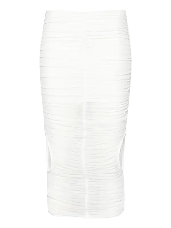 MUGLER Mesh Ruched Midi Skirt - White