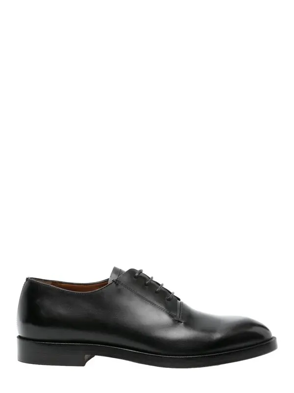 Zegna Almond-toe Leather Derby Shoes - Black