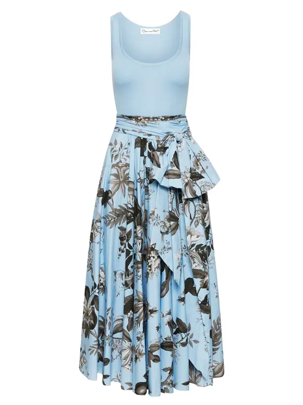 Oscar De La Renta Flora & Fauna-print Sleeveless Midi Dress - Blue