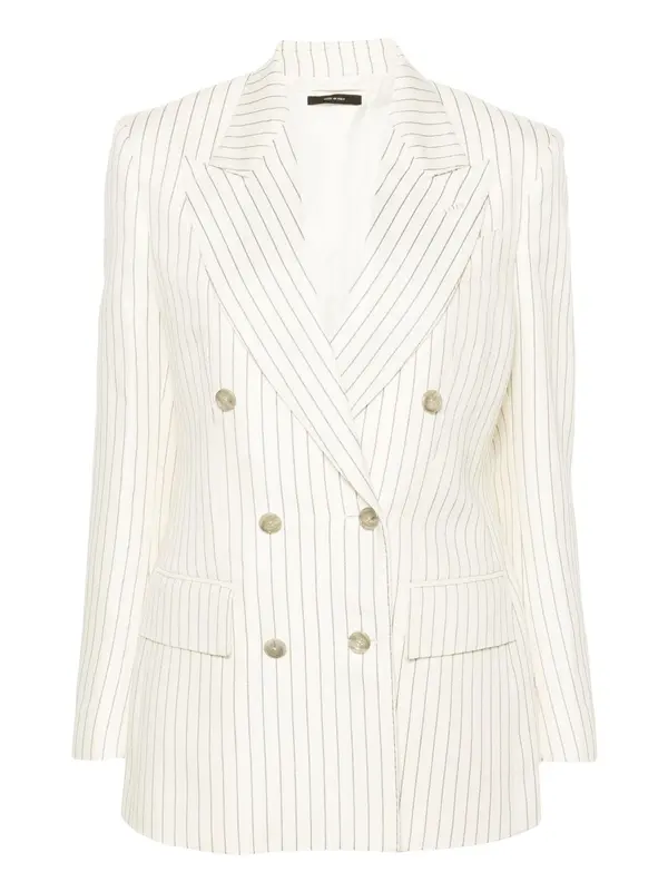 TOM FORD Striped Double-breasted Twill Blazer - Neutrals