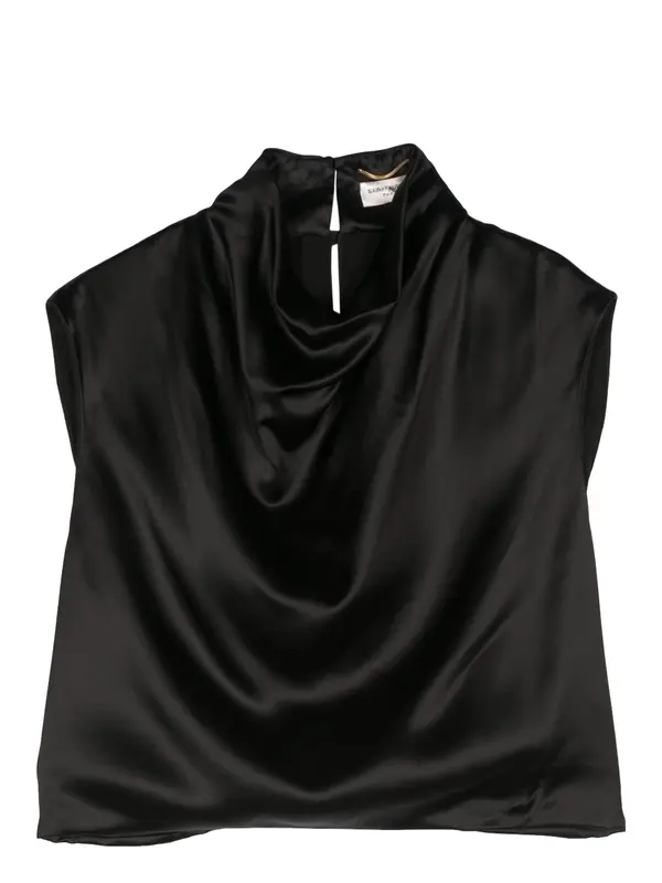 Saint Laurent Satin Draped Top - Black