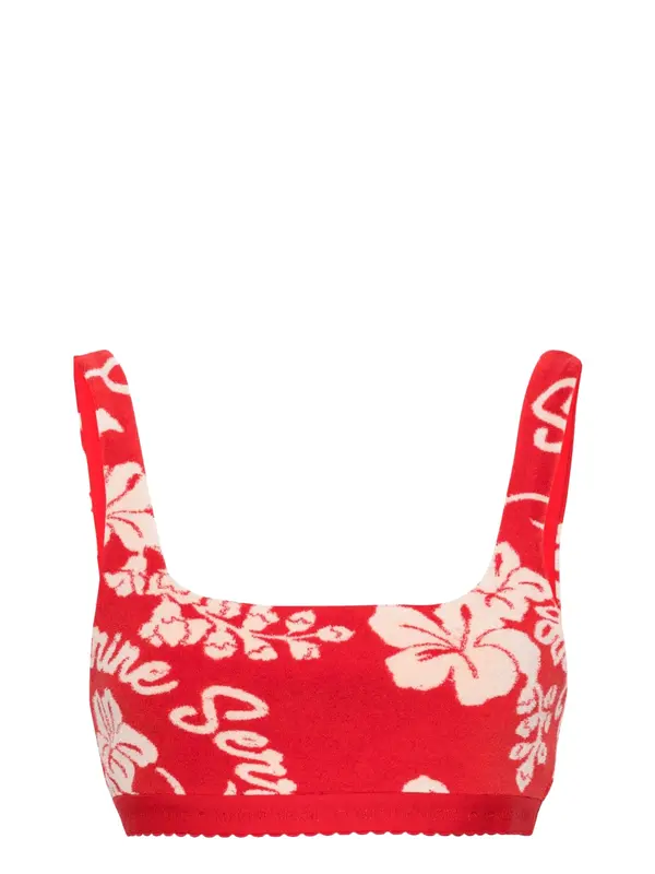 MARINE SERRE Floral-jacquard Towel Bralette - Red