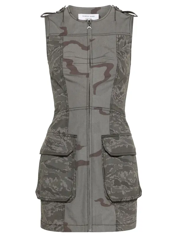 MARINE SERRE Regenerated Camouflage Mini Dress - Grey