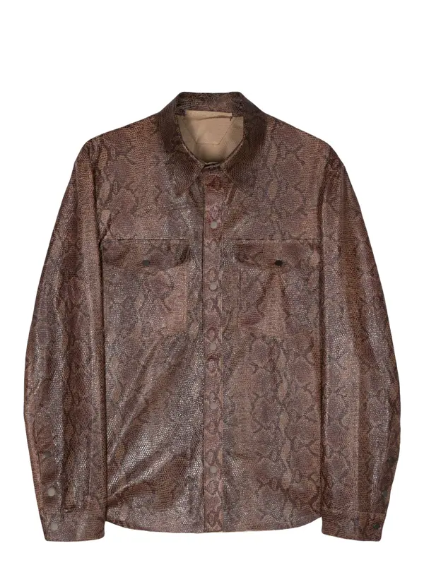SALVATORE SANTORO Snake-print Leather Jacket - Brown