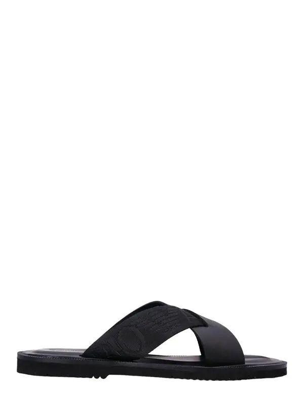 Emporio Armani Logo-strap Leather Sandals - Black