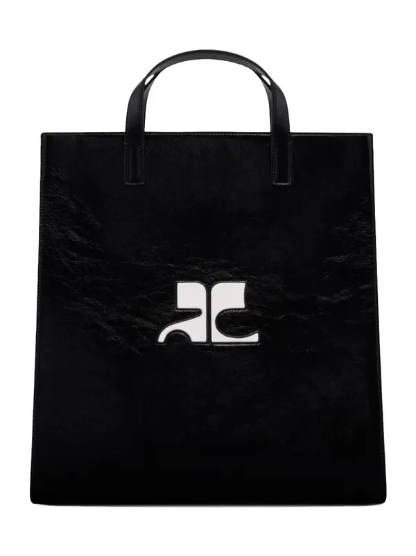 COURREGES Heritage Leather Tote Bag - Black