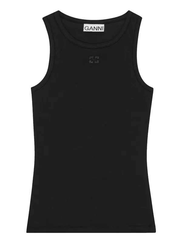 GANNI Ribbed Tank Top - Black