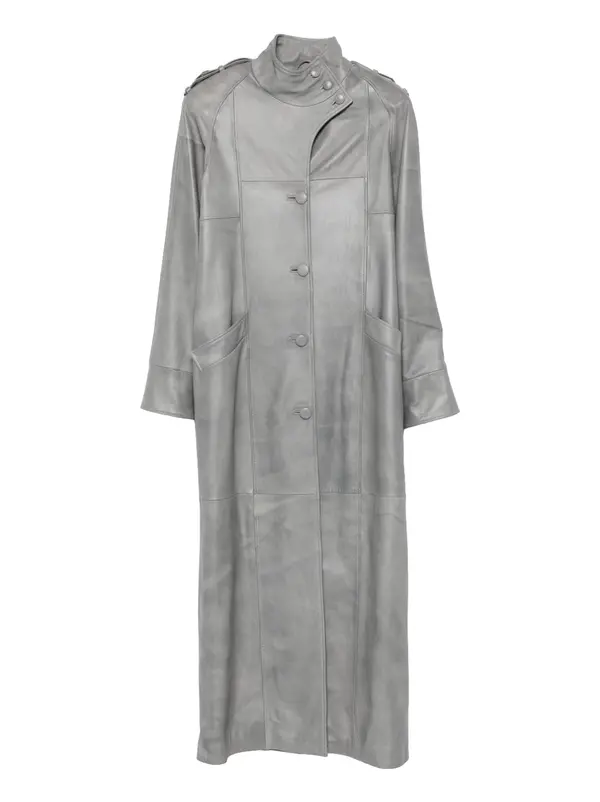 MANOKHI Kylen Leather Trench Coat - Grey
