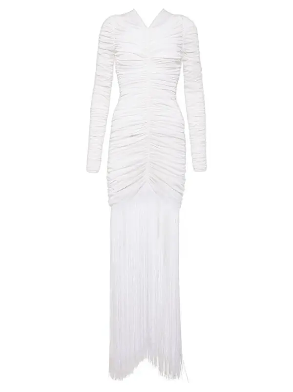 Khaite Guisa Fringed Shirred Gown - White