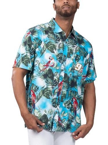 MARGARITAVILLE Chase Elliott Jungle Parrot Party Button-up Shirt - Light Blue