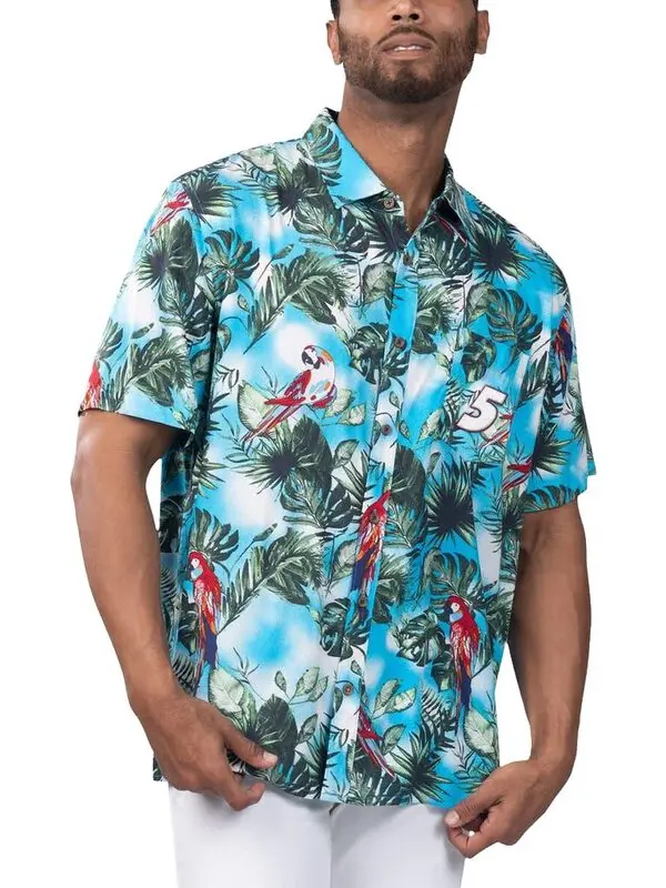 MARGARITAVILLE Kyle Larson Jungle Parrot Party Button-up Shirt - Light Blue