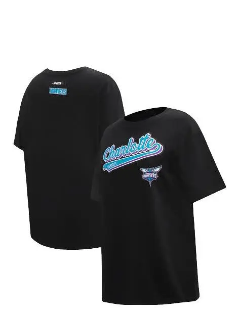 PRO STANDARD Charlotte Hornets Script Boyfriend T-shirt - Black