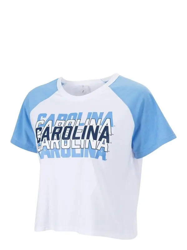 ZOOZATZ North Carolina Tar Heels Colorblock Repeat Raglan Cropped T-shirt - White