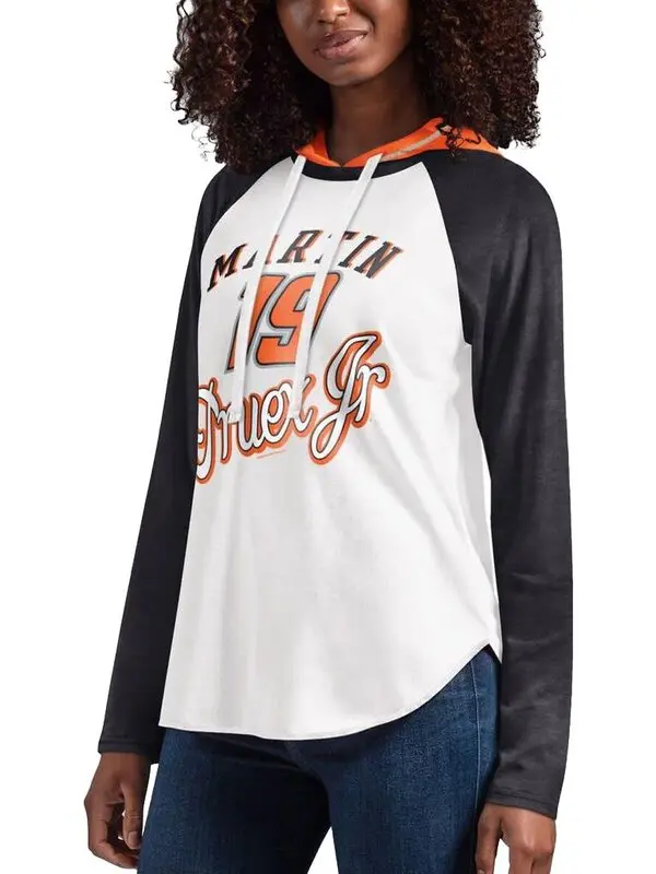 G-III 4HER BY CARL BANKS Martin Truex Jr. Mvp Raglan Hooded Long Sleeve T-shirt - White