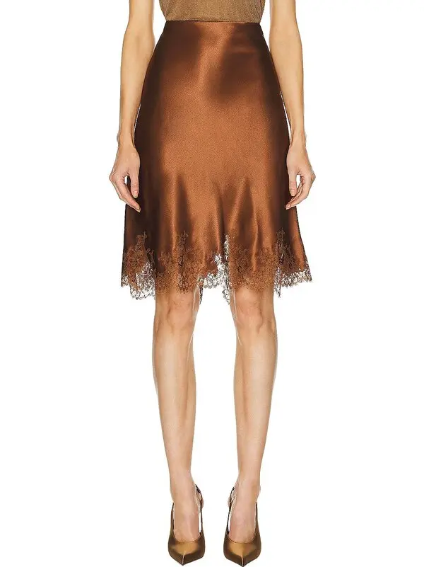 Saint Laurent Satin Lace Skirt - Caramel