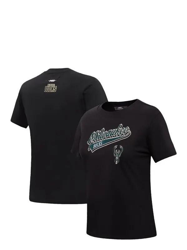 PRO STANDARD Milwaukee Bucks Script Boyfriend T-shirt - Black