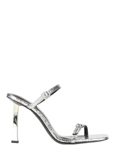 By Far Laminated Snakeskin Leather Sandals - Silver