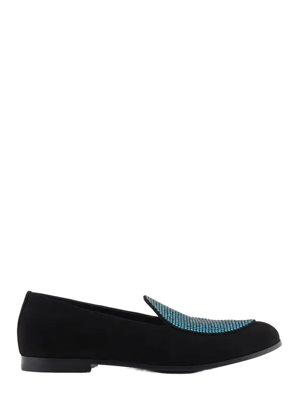Giorgio Armani Rhinestoned Suede Loafers - Blue