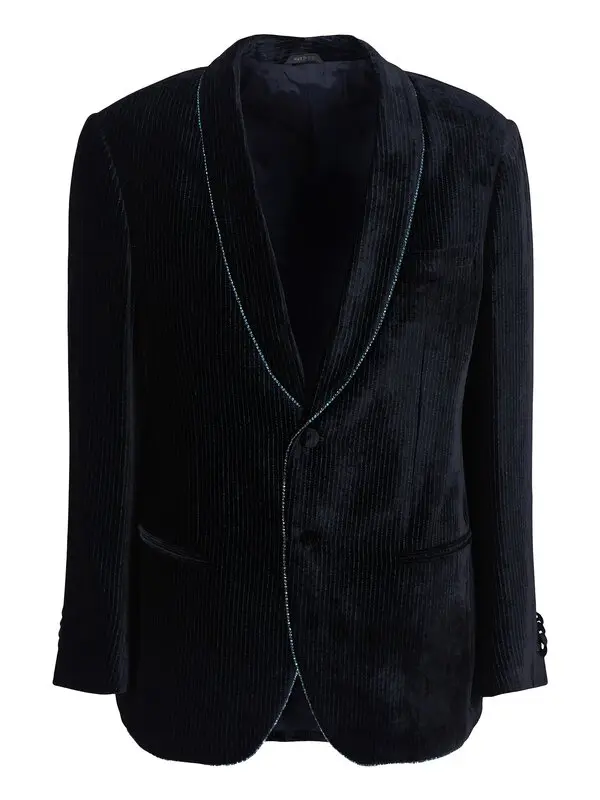 Giorgio Armani Soho Line Single-breasted Tuxedo Jacket In Rhinestone-embroidered Velvet - Blue