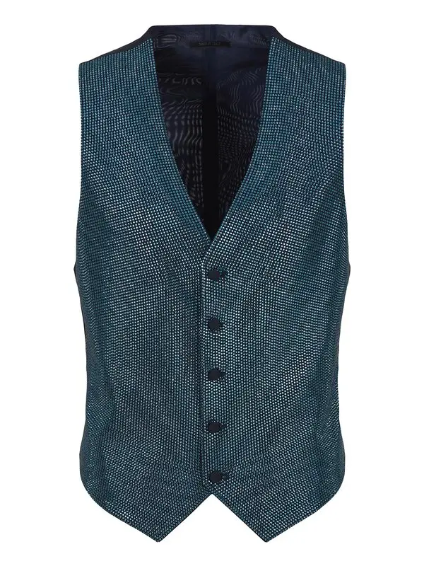 Giorgio Armani Single-breasted Rhinestone Embroidered Waistcoat - Navy_blue