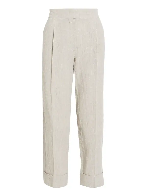 Brunello Cucinelli Checked Linen-jacquard Straight-leg Pants - Beige