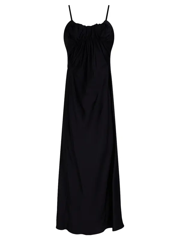 JIL SANDER Ruched Satin Maxi Dress - Black