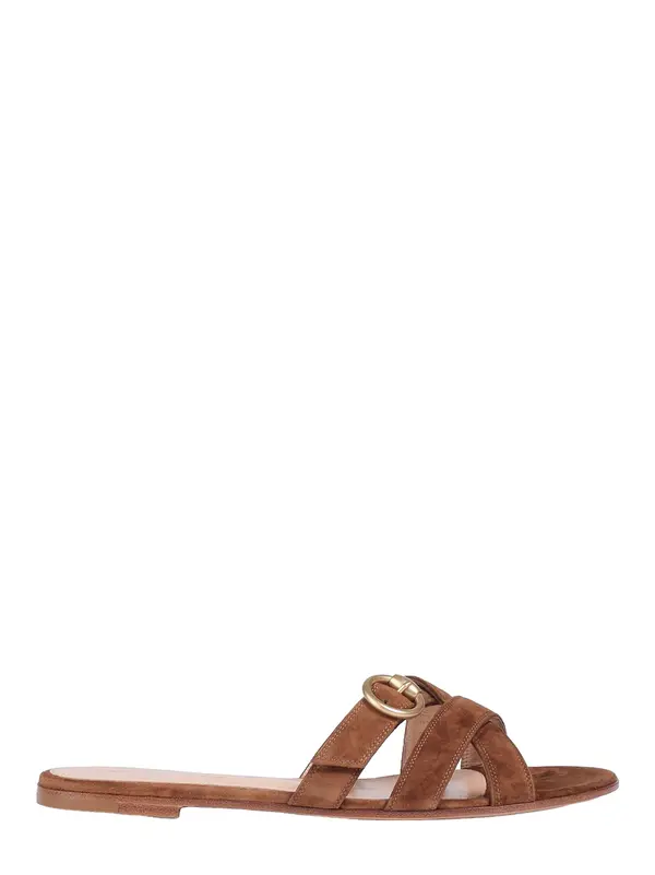 GIANVITO ROSSI Beya Buckled Suede Sandals - Camel