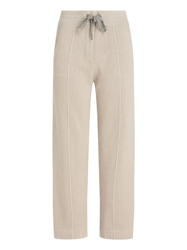 Brunello Cucinelli Bead-embellished Ribbed Track Pants - Stone