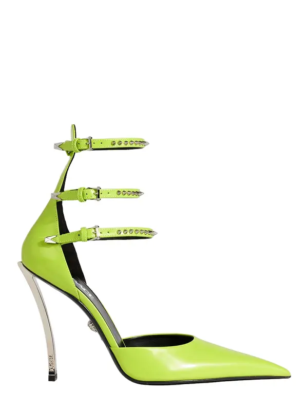 Versace Pinpoint Studded Leather Pumps - Lime Green