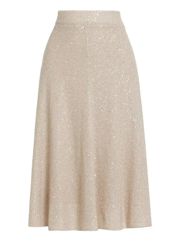 Brunello Cucinelli Sequin-embellished Crochet-knit Midi Skirt - Beige