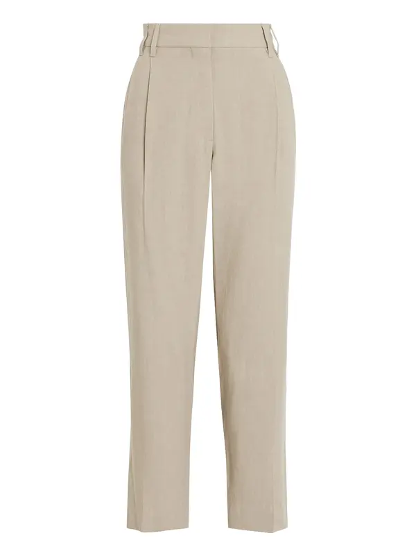 Brunello Cucinelli Bead-embellished Linen-blend Tapered Pants - Beige