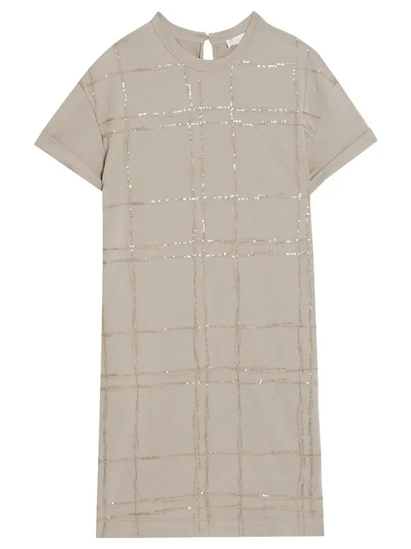 Brunello Cucinelli Embellished Cotton-blend Terry Dress - Mushroom