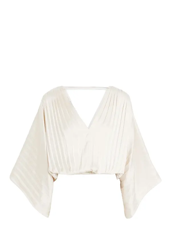 Brunello Cucinelli Bead-embellished Pleated Satin Blouse - Ivory
