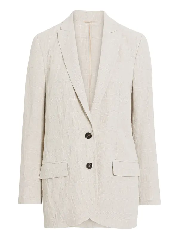 Brunello Cucinelli Checked Linen-jacquard Blazer - Beige