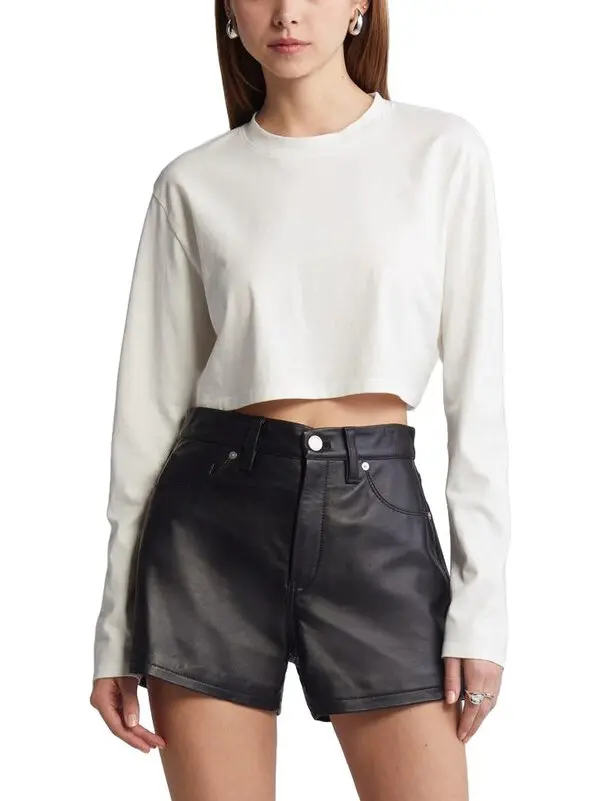 OPEN EDIT Long Sleeve Crop T-shirt - Ivory Cloud