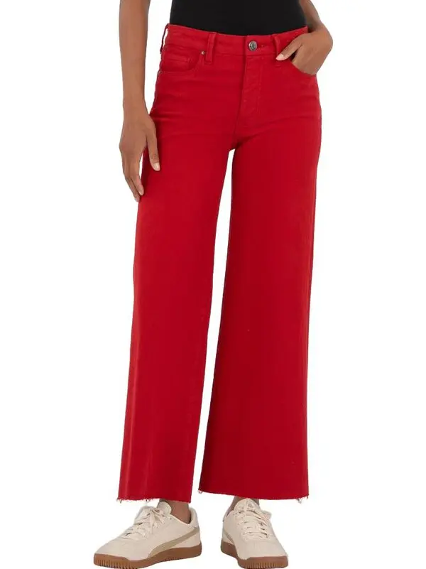 Kut From The Kloth Meg Fab Ab Raw Hem High Waist Ankle Wide Leg Jeans - Ruby Red
